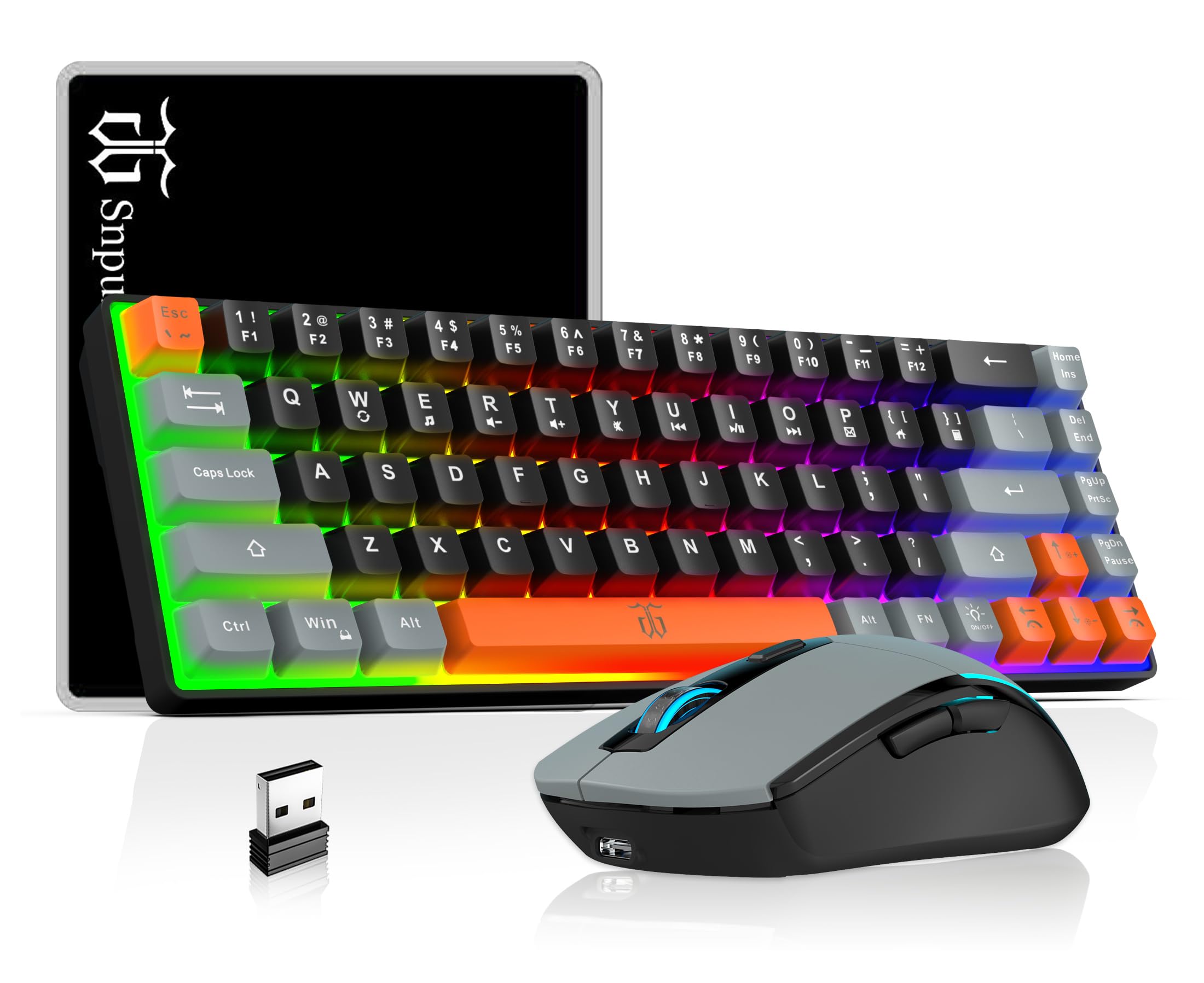 Snpurdiri 60% Wireless Gaming Keyboard & Mouse Combo, RGB Backlit, Rec ...